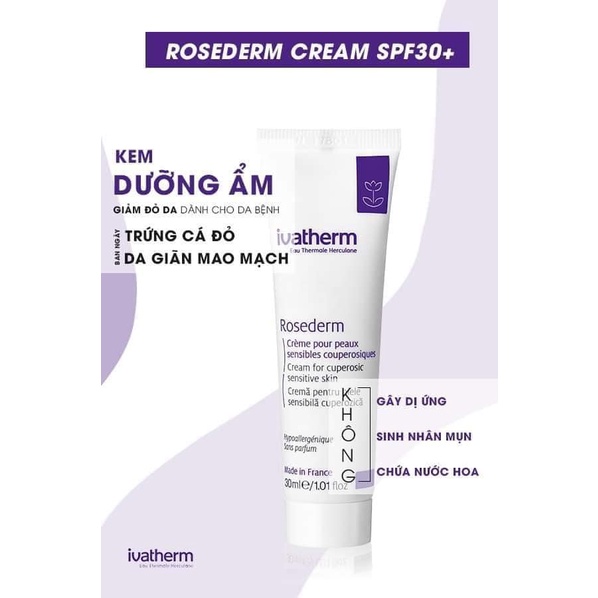 Kem dưỡng da giảm mẩn đỏ, kích ứng Rosederm Cream Ivatherm 40ml SPF30 ...