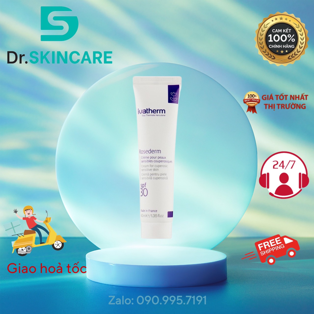 Kem dưỡng da giảm mẩn đỏ, kích ứng Rosederm Cream Ivatherm 40ml SPF30 ...